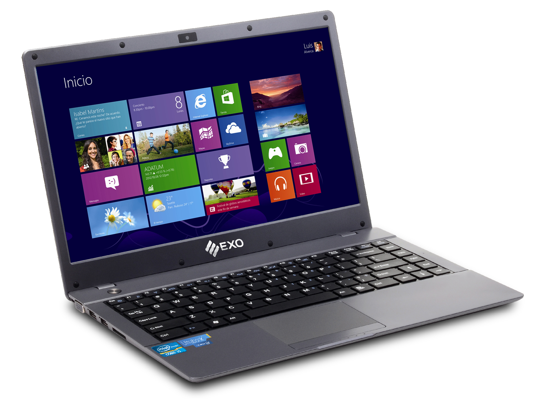 La computadora con Windows 8. La pantalla se destaca por el contraste y ...